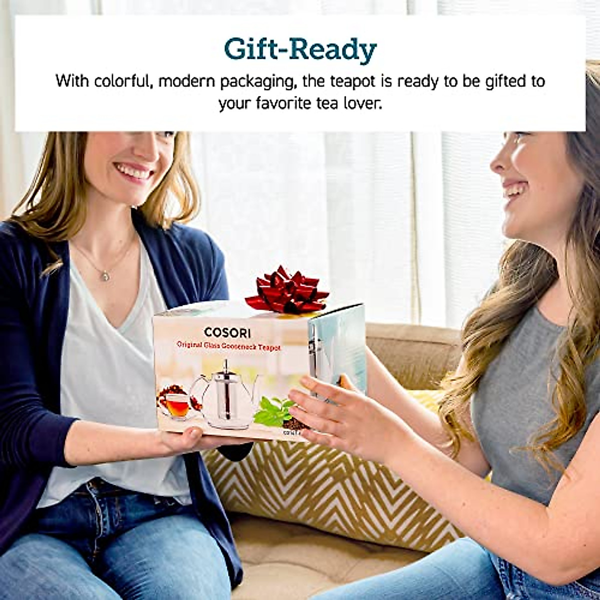 COSORI Glass Teapot Stovetop Safe Gooseneck Kettle with Removable Stainless Steel Infuser Scale Line for Blooming and Loose Leaf Tea Brewer, BPA Free Durable Borosilicate, 1000mL, Transparent