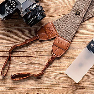 TARION Camera Shoulder Neck Strap Vintage Belt for All DSLR Camera Nikon Canon Sony Pentax Classic White and Brown Weave