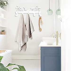 Pool Beach Towel Rack for Bathroom Wall Mount Towel Holder White Metal Towel Racks Rustproof and Waterproof Robes Coat Holder Bedroom Hanger Wall-Mounted-5 Hooks 16 Inch