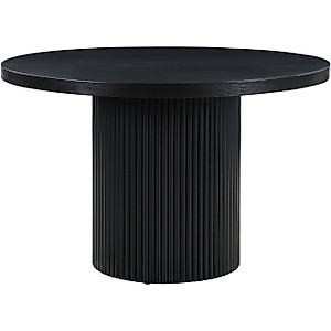 Meridian Furniture 728Black-T Belinda Collection Mid-Century Modern Dining Table, Solid Wood Base, Black Finish Oak Wood Veneer MDF Top, Round Top, Fluted Base, 48" W x 48" D x 31" H, Black