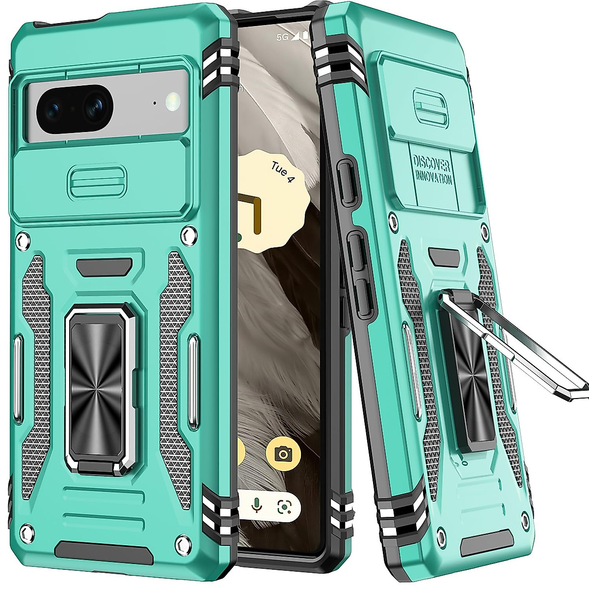 AUPAI Designed for Google Pixel 7 with Camera Cover,Military Grade Shockproof Heavy Duty Pixel 7 Cover Pass 16ft Drop Test Protective Phone Case with Magnetic Kickstand for Google Pixel 7 Turquoise