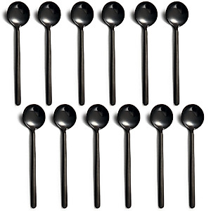 Dicunoy 12 Pack Black Espresso Spoons, 18/10 Stainless Steel Mini Coffee Teaspoons, 5 Inch Small Round Spoon for Tea, Sugar, Dessert, Cake, Ice Cream, Antipasto, Cappuccino