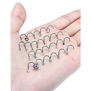 Prjndjw 44pcs 18G 20G Nose Rings Studs Nose Rings for Women Nose Piercings Jewelry Surgical Stainless Steel Straight Nose Studs Moon Star Heart Butterfly Hypoallergenic for Men