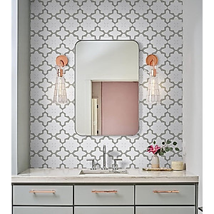 GloryTik 17.7" x 78.7" Trellis Contact Paper Grey and White Peel and Stick Wallpaper Self Adhesive Wallpaper Gray Geometric Removable Wallpaper for Cabinets Drawer Room Wall Decoration