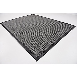 Unique Loom Outdoor Border Collection Area Rug - Checkered (9' x 12' Rectangle, Gray/ Black)