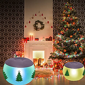 Ccinnoe Inflatable Illuminated LED Ottoman for Christmas Party, LED Air Ottoman, Blow Up LED Lights Chair, Lazy Couch with LED Light Mood Lamp for Party, Yard, Indoor Rooms