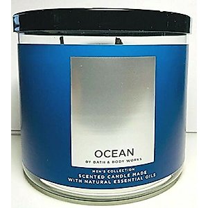 Bath and Body Works Ocean 3 Wick Candle 14.5 Ounce White Label Blue Packaging from 2021