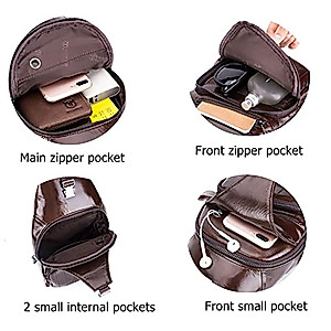 BULLCAPTAIN Men Sling Chest Bag Genuine Leather Casual Multipurpose Crossbody Shoulder Backpack Travel Hiking Daypack (Brown)