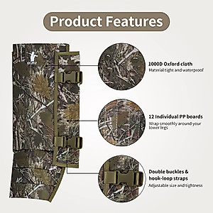 GearOZ Snake Gaiters Snake Chaps, Waterproof Lower Legs Snake Guards, Snake Bite Protective Gaiters, Anti-Snake Boots for Men/Women, Adjustable Size for Hunting/Hiking/Farm Working, Camo