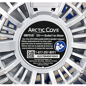 Arctic Cove MBF0181 18V Lithium Ion Powered Cooling Bucket Top Variable Speed Fan and Water Mister (18V Battery and Charger Included, 5 Gallon Bucket Not Included)