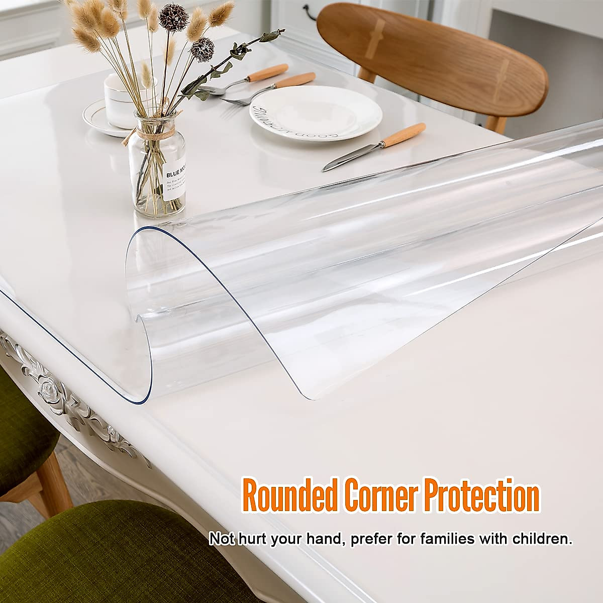 Royhom Clear Table Protector, 1.5mm Thick 60 x 36 Inch, Plastic Table Cover, Table Protector for Dining Room Table, Clear Table Cover Tablecloth Protector, Plastic Table Cloth for Kitchen Wooden Table