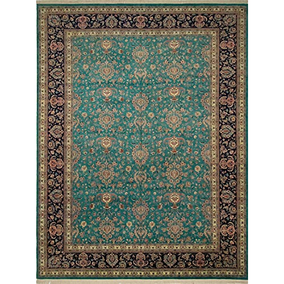 NOORI RUG Pak-Persian Tabriz Teal Green/Navy Rug, 12'0 x 16'0