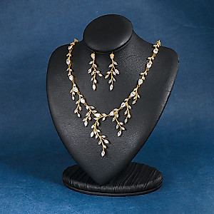 WeimanJewelry Women Marquise Cut Cubic Zirconia Leaf Bridal Y-Necklace and Dangling Earring Jewelry Set for Wedding (Gold style 2)