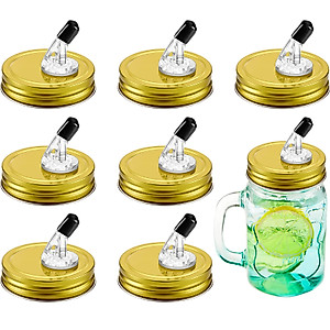 Tessco 8 Pcs Mason Jar Spouts with Flap Mason Jar with Spout Regular Mouth Size 70 mm Dispenser Leak Proof Germination Cover for Moonshine Whiskey Cocktail Liquid (Gold)