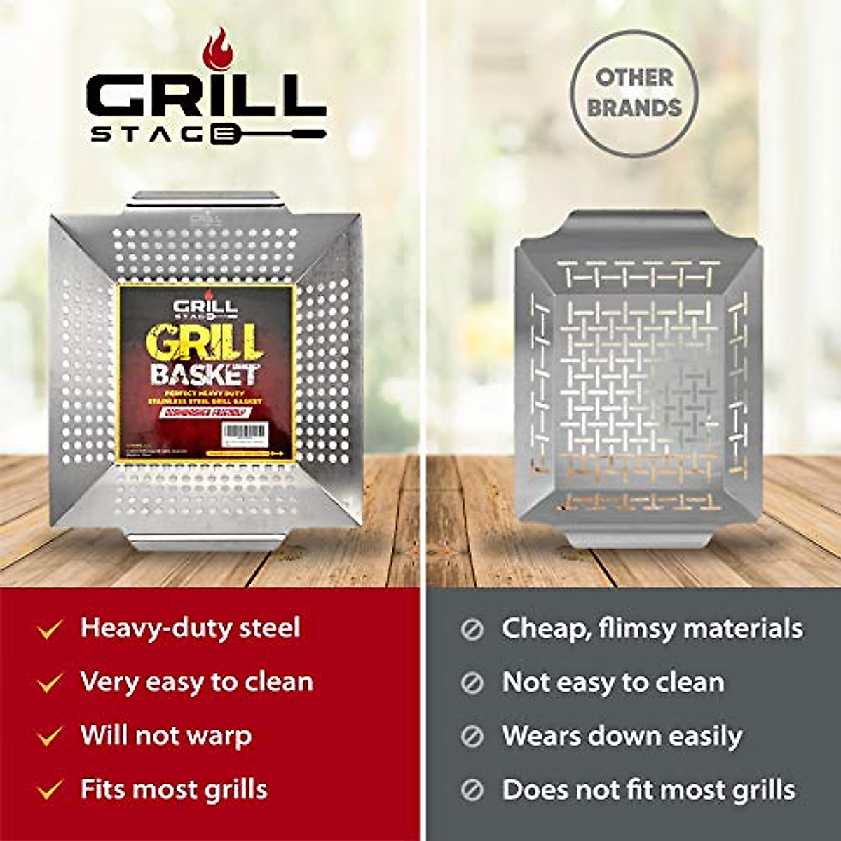 Heavy Duty Stainless Steel Vegetable BBQ Basket for Grilling - Large, Thick Veggie Grilling Basket is Perfect for Grills, Smokers & Even Indoor Use - Dishwasher Friendly & Easy to Clean Grill Basket