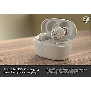 PHILIPS T3215 Wireless in-Ear Earbuds, TWS Bluetooth 5.1 Stereo Headphones, IPX4, Up to 24 (6+18) hrs of Playtime with USB-C Charging case - White (TAT3215WT)