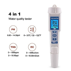 Oumefar Water Quality Tester 4in1 PH/EC/TDS/Temperature Water Quality Monitor for Food Processing Drinking Water Monitor