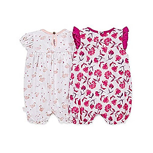 Burt's Bees Baby baby girls Rompers, of 2 Bubbles, One Piece Jumpsuits, 100% Organic Cotton and Toddler Layette Set, Graceful Swans, 3 Months US