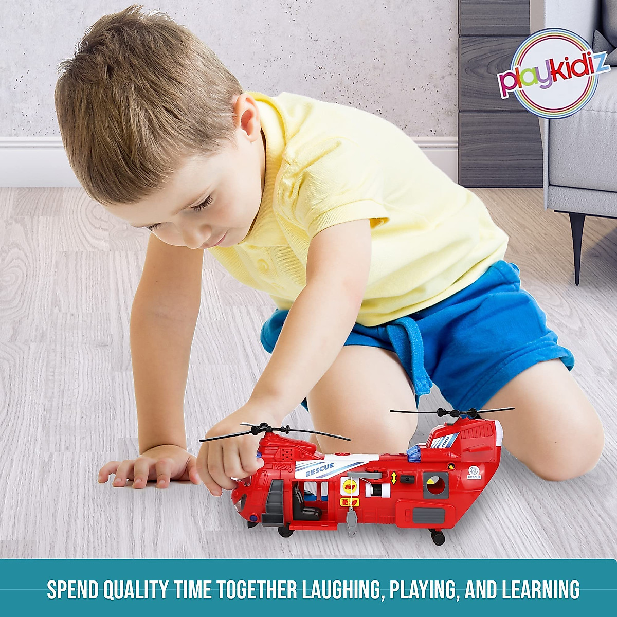 Playkidz Helicopter Toys for Boys, Toy Helicopter for Toddlers, Lights & Sounds, 17" Length, Rescue Role Playset, Play & Learn Toddler Toys Ages 3+