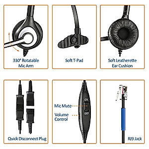 Wantek Phone Headset with Microphone Noise Cancelling and Quick Disconnect Cord, RJ9 Telephone Headsets Compatible with Cisco IP Phones 6851 7821 7841 7861 7941 7942 7945 7962 7965 8811 8841 8845 8851