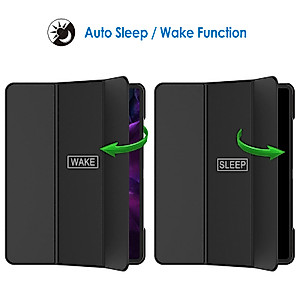 JETech Case for iPad Pro 12.9 Inch (3rd/4th Generation, 2018/2020 Model), Support Pencil Charging, Slim Stand Hard Back Shell Smart Cover Auto Sleep/Wake (Black)