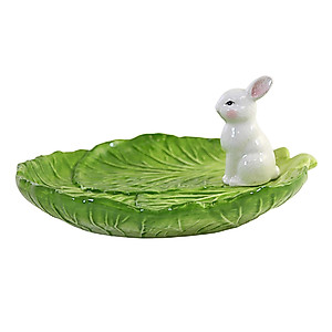 December Diamonds Green Garden 8" Lettuce Platter with Bunny Figurine