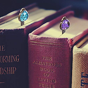 Wisdompro 2 Pcs Metal Bookmark, Retro Vintage Bronze Book Mark Ruler with Dried Flower, Packaged in a Gift Box - an Ideal Gift for Kids, Students, Teachers, Book Lovers - Blue & Purple