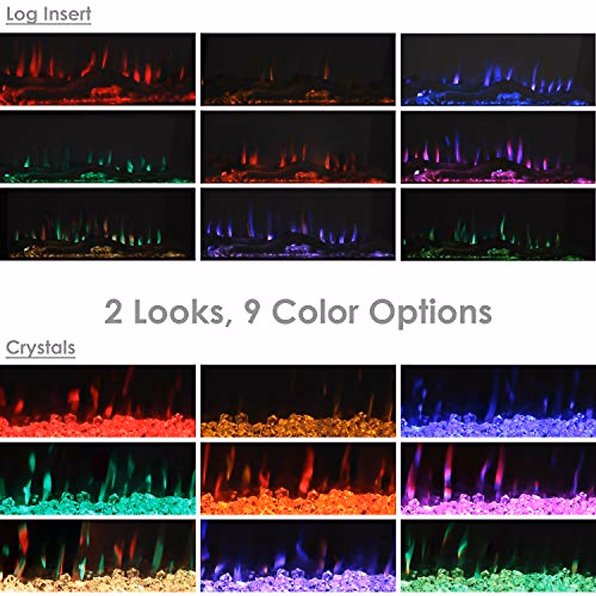 Sunnydaze Modern Flame 36-Inch Indoor Electric Fireplace - Wall-Mounted/Recessed Installation - 9 Flame Colors - Black