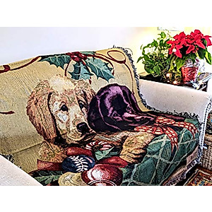Labrador Retriever Dog Throw Blanket - Tache Adorable Puppy's First Christmas Holiday Animal Lover Gift Decorative Woven Tapestry Dog Throw Blanket, 50" x 60"