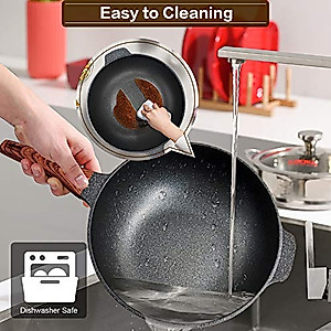 AISUNY Nonstick Frying Pan with Lid and Wok Spatula - 12.5 Inch Skillet for Electric, Induction & Gas Stovetop(Cast Aluminum, Dishwasher Safe)