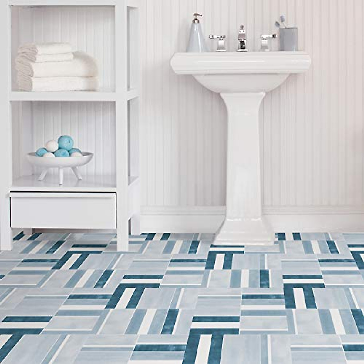 FloorPops FP3300 Azure Peel & Stick Floor Tiles, Blue