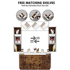 Bixiaomei Folding Wall Mounted Drop Leaf Table, Foldable Desk with Moveable Cabinets, Floating Laptop with Convertible Storage Shelves, Multifunctional Computer Workstation in Home for Space Saving