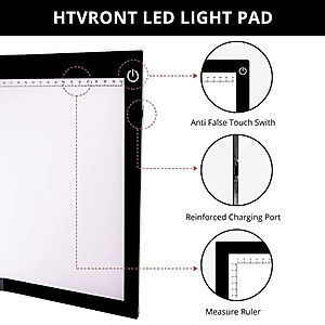 HTVRONT Portable A4 Led Bright Light Pad, Ultra-Thin & Adjustable Luminosity Light Board, USB Powered Black Light Box for Tracing, Weeding Vinyl, Weeding Tool, Diamond Painting, Sketching