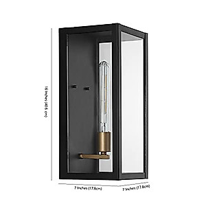 JONATHAN Y JYL7602A Berlin 7" 1-Light Outdoor Iron Glass Modern Industrial LED Wall Sconce French Country Rustic Transitional Garage Patio Porch Doorway Entryway, Black