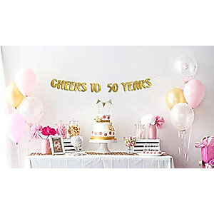 Cheers to 50 Years Gold Glitter Banner - 50th Anniversary and Birthday Party Decorations