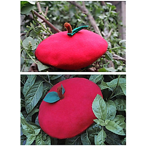 Handmade Cute Red Apple Beret Vintage Artist Painter Hat Women Wool Cap Warm Winter Love Gift