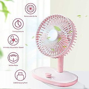 SmartDevil 6.5“ Small Desktop Fan, Personal Desk Fan With Storage Function, 2600 mAh Battery Operated Table fan, Smart Timing Function, Stepless Speed Regulation, for Home, Office, Bedroom, Pink