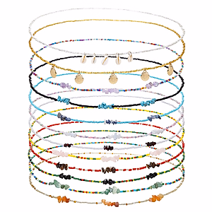 12 Pcs Handmade Waist Beads With Crystals Colorful African Waist Beads Boho Beads Waist Chains Energy Stone Beaded Body Chains for Women Girls