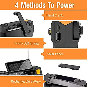 6000mAh NOAA Emergency Weather Radio, Solar Hand Crank Portable NOAA Weather Radio with 1W Flashlight & Motion Sensor Reading Lamp,Cell Phone Charger, SOS Alarm, for Home and Emergency(Orange)