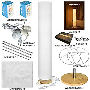 LED Soft Light Floor Lamp, 52" Simple Design Morden Slim RGB 16 Color Changing Tyvek Fabric Shade Dimmable Remote Control & 2 Smart LED Bulbs Standing Lamp for Living Room Bedroom Game Room