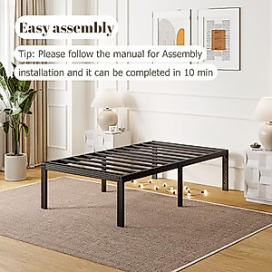 ZIYOO Twin XL Bed Frames with Heavy Duty Steel Slat, 14 Inches Platform Bed Frame, Non-Slip Design, No Box Spring Needed, Easy Assembly, Quiet Noise Free, Under Bed Storage Space, Black