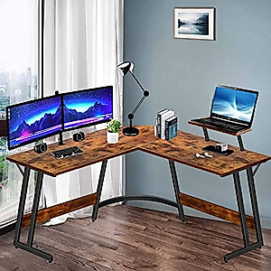 Lufeiya L Shaped Computer Desk Corner Office L-Shaped Desks for Small Space Home Student Study Bedroom Writing Table, 51 Inch with Monitor Stand Rustic