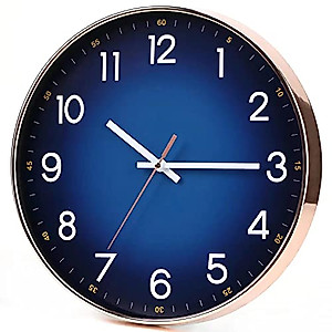 Navy Blue Wall Clock, 12" Modern Round Wall Clocks, Quality Quartz Silent Non-Ticking Wall Clock, Decor Wall Clocks for Living Room Bedroom KitchenHome