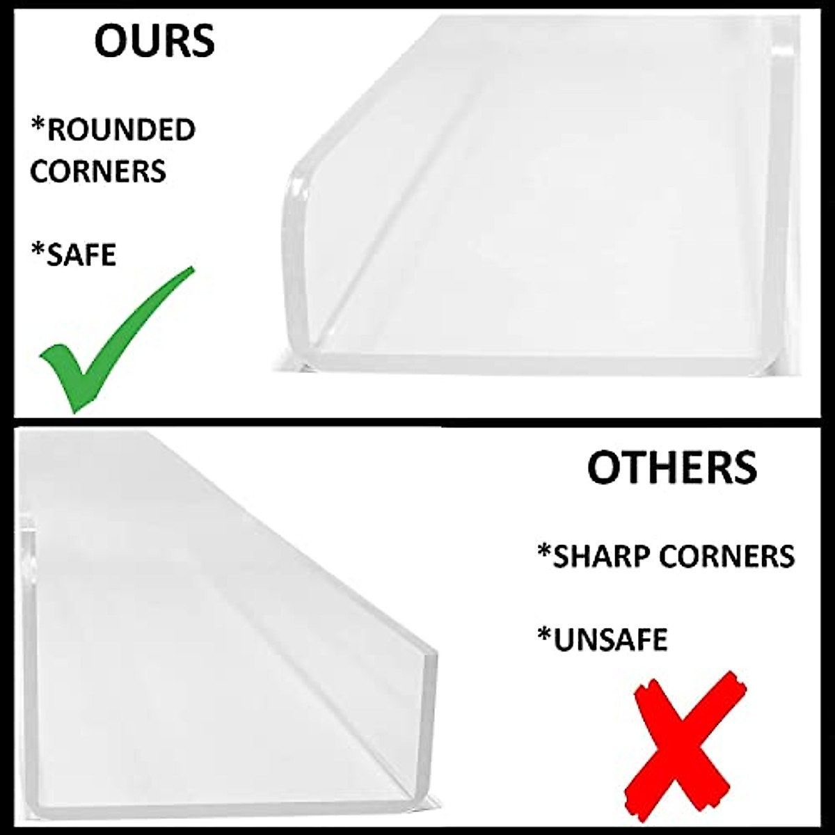 Huji 16 Inch Clear Acrylic Shelf with Rounded Corners for Books, Collectibles, Photos, Coffee Mugs, Makeup, Funko Pops, Toys, Spice Rack