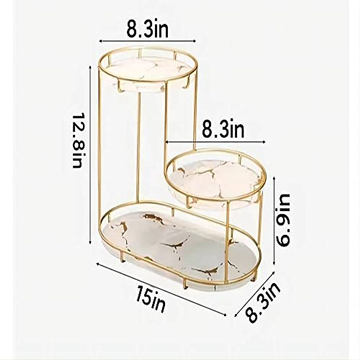 SUJIOWJNP 3-Layer Shelf Organizer, Bathroom Countertop Shelf, Large Capacity Heightened Design, Metal Frame, Removable Marble Glass Tray, Vanity Cosmetic Organizer