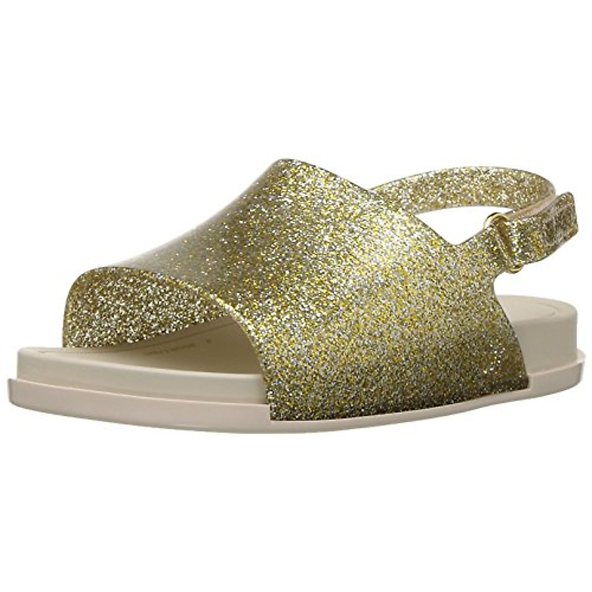 Mini Melissa Baby-Girl's Mini Beach Slide Sandal Flat, gold glitter, 7 M US Toddler