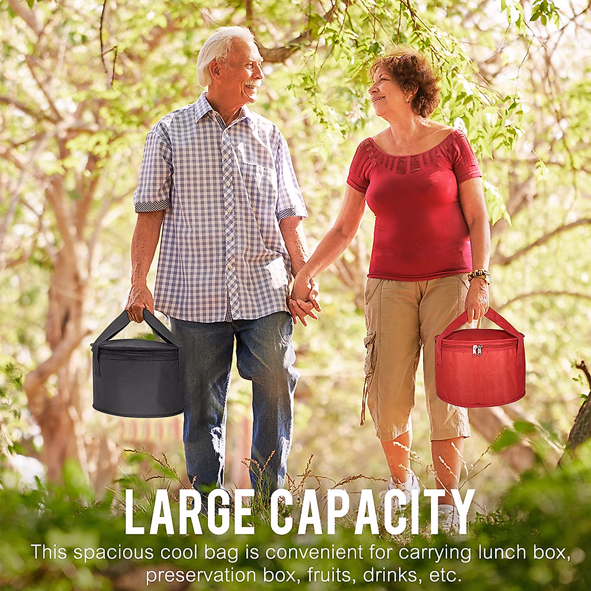 yongzhenlite 2 Pack Round Lunch Bag,Insulated Thermal Pastry and Pie Carrier,Reusable Insulated Cake Cooler Casserole Carrier Bags For Potluck,Picnics Food Delivery,11X7 Inch (Red Color)