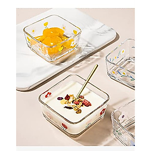 yaocoral 2 Pack 9 OZ Mini Floral Candy Dish Small Glass Candy Bowl for Dessert,Snack,Fruit,Yogurt,Dipping,Side Dishes,Kitchen Prep,Clear Square Serving Bowls