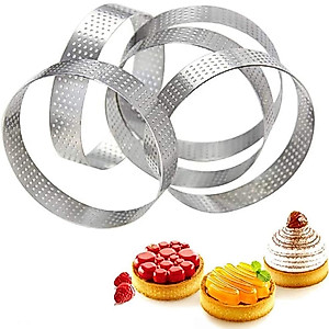 Nebel 10Pcs Circular Tart Rings with Holes, Perforated Tart Rings for Baking, Steel Fruit Pie Quiches Cake Mousse Kitchen Baking Mould 8cm
