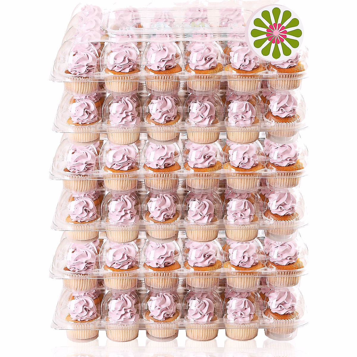 (24 Pack x 6 Sets) STACKnGO Carrier Holds 24 Standard Cupcakes - Strongest Cupcake Boxes, Tall Dome Detachable Lid, Clear Plastic Disposable Containers, Storage Tray, Travel Holder, Regular Muffins